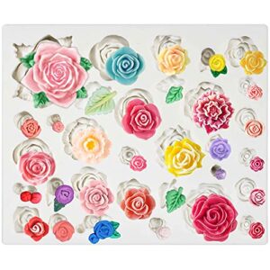 funshowcase 32 cavity roses flower fondant candy silicone mold for sugarcraft cake decoration, cupcake topper, polymer clay, soap wax making, resin jewelry casting crafting projects