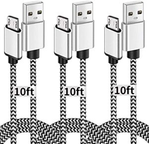 deegotech micro usb cable, 10ft 3-pack extra long android charger cable, nylon braided phone charger cords fast charging for samsung galaxy s7 edge s6 s5, android phone, lg