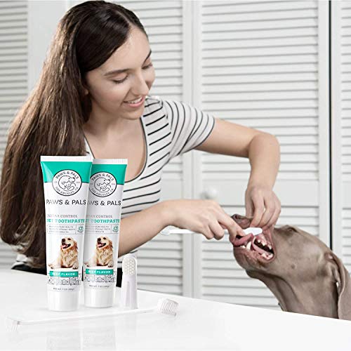 Dog Toothbrush and Toothpaste Brushing Kit, 7oz (Pack of 2) Enzymatic Tooth Paste, Beef Flavor | Teeth Cleaning & Fresh Breath Dental Care Best for Bad Breath by Removing Plaque and Tartar Buildup