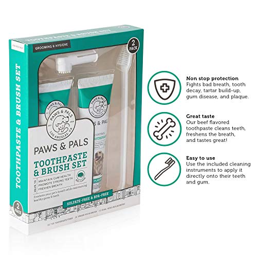 Dog Toothbrush and Toothpaste Brushing Kit, 7oz (Pack of 2) Enzymatic Tooth Paste, Beef Flavor | Teeth Cleaning & Fresh Breath Dental Care Best for Bad Breath by Removing Plaque and Tartar Buildup