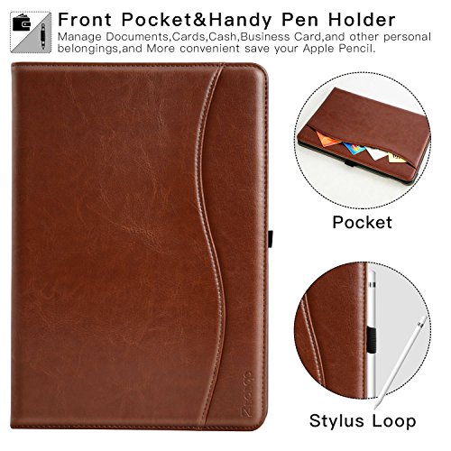 ZtotopCase for iPad Pro 12.9 Inch 2017/2015 (Old Model,1st & 2nd Gen), Premium Leather Business Folding Stand Folio Cover with Auto Wake/Sleep and Document Card Slot, Multiple Viewing Angles,Brown