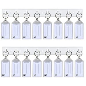 acrimet key tag rack w/ 8 keyring tags (self-adhesive key storage rack) (2 pack) (white with crystal)