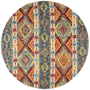 SAFAVIEH Aspen Collection Area Rug - 7' Round, Navy & Ivory, Handmade Boho Tribal Wool, Ideal for High Traffic Areas in Living Room, Bedroom (APN502A)