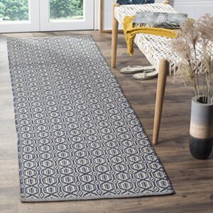 safavieh montauk collection runner rug - 2'3" x 6', ivory & navy, handmade flat weave boho farmhouse cotton, ideal for high traffic areas in living room, bedroom (mtk333b)