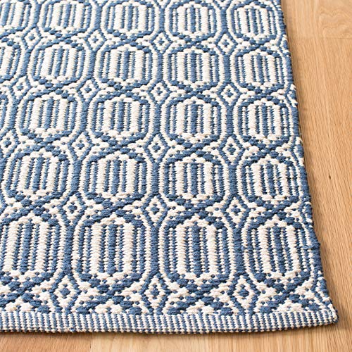 SAFAVIEH Montauk Collection Runner Rug - 2'3" x 6', Ivory & Navy, Handmade Flat Weave Boho Farmhouse Cotton, Ideal for High Traffic Areas in Living Room, Bedroom (MTK333B)