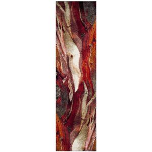 SAFAVIEH Glacier Collection 2'3" x 6' Red / Multi GLA126A Modern Abstract Non-Shedding Living Room Entryway Foyer Hallway Bedroom Runner Rug