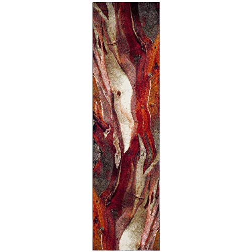 SAFAVIEH Glacier Collection 2'3" x 6' Red / Multi GLA126A Modern Abstract Non-Shedding Living Room Entryway Foyer Hallway Bedroom Runner Rug