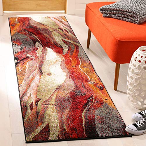 SAFAVIEH Glacier Collection 2'3" x 6' Red / Multi GLA126A Modern Abstract Non-Shedding Living Room Entryway Foyer Hallway Bedroom Runner Rug