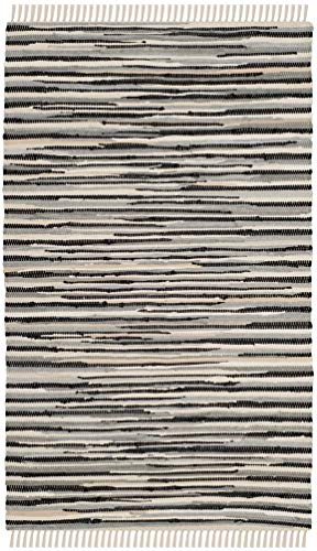 SAFAVIEH Rag Rug Collection Accent Rug - 2' x 3', Black & Multi, Handmade Boho Stripe Cotton, Ideal for High Traffic Areas in Entryway, Living Room, Bedroom (RAR129Q)