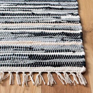 SAFAVIEH Rag Rug Collection Accent Rug - 2' x 3', Black & Multi, Handmade Boho Stripe Cotton, Ideal for High Traffic Areas in Entryway, Living Room, Bedroom (RAR129Q)