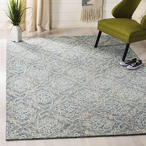 SAFAVIEH Abstract Collection Area Rug - 8' x 10', Blue & Grey, Handmade Wool, Ideal for High Traffic Areas in Living Room, Bedroom (ABT201A)