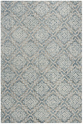 SAFAVIEH Abstract Collection Area Rug - 8' x 10', Blue & Grey, Handmade Wool, Ideal for High Traffic Areas in Living Room, Bedroom (ABT201A)