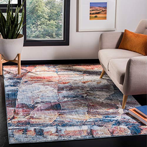 SAFAVIEH Monray Collection Area Rug - 9' x 12', Red & Multi, Modern Abstract Distressed Design, Non-Shedding & Easy Care, Ideal for High Traffic Areas in Living Room, Bedroom (MNY614D)