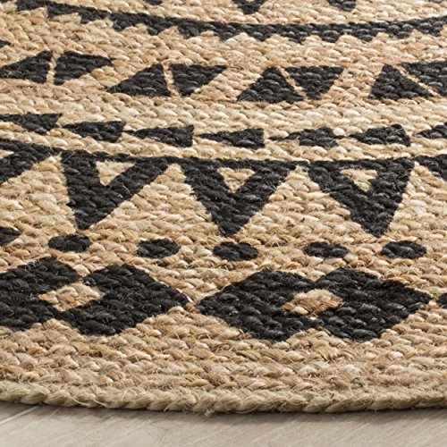 SAFAVIEH Natural Fiber Collection Area Rug - 4' Round, Black & Natural, Handmade Boho Mandala Braided Jute, Ideal for High Traffic Areas in Living Room, Bedroom (NF802K)