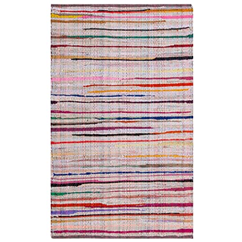 SAFAVIEH Rag Rug Collection Accent Rug - 2' x 3', Ivory & Multi, Handmade Boho Stripe Cotton, Ideal for High Traffic Areas in Entryway, Living Room, Bedroom (RAR240A)