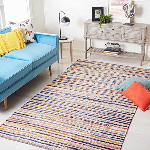 SAFAVIEH Rag Rug Collection Accent Rug - 2' x 3', Ivory & Multi, Handmade Boho Stripe Cotton, Ideal for High Traffic Areas in Entryway, Living Room, Bedroom (RAR240A)