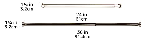 Amazon Basics Tension Curtain Rod, Adjustable 24-36" Width - Nickel, Classic Finial