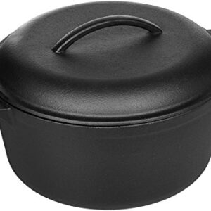 Amazon Basics Pre-Seasoned Cast Iron Round Dutch Oven Pot with Lid and Dual Handles, 5-Quart, Black