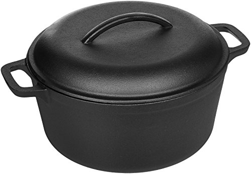 Amazon Basics Pre-Seasoned Cast Iron Round Dutch Oven Pot with Lid and Dual Handles, 5-Quart, Black