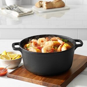 Amazon Basics Pre-Seasoned Cast Iron Round Dutch Oven Pot with Lid and Dual Handles, 5-Quart, Black