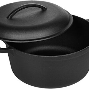 Amazon Basics Pre-Seasoned Cast Iron Round Dutch Oven Pot with Lid and Dual Handles, 5-Quart, Black