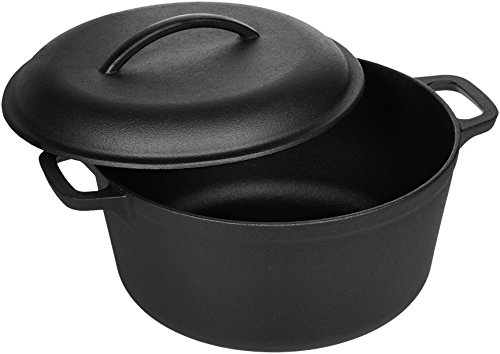 Amazon Basics Pre-Seasoned Cast Iron Round Dutch Oven Pot with Lid and Dual Handles, 5-Quart, Black