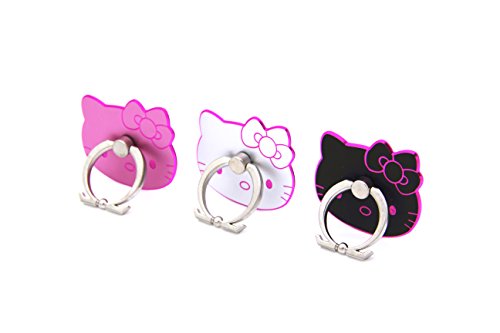 CellDesigns Kitty Cell Phone Ring Grip Stand Holder Car Mounts (Black, Pink, Silver/ Pink Rim)