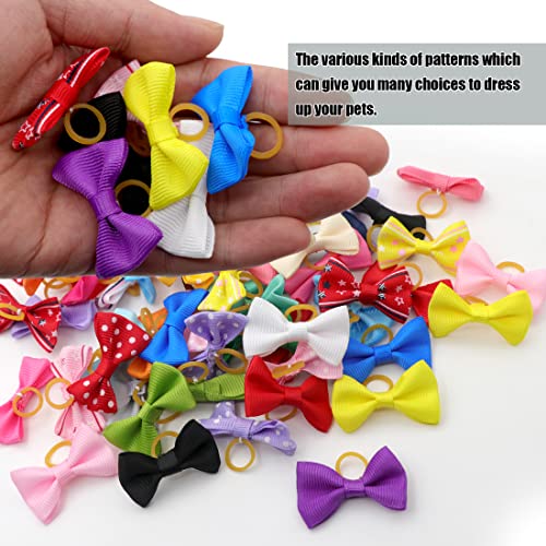 YAKA 60PCS (30 Paris) Cute Puppy Dog Small Bowknot Hair Bows with Rubber Bands Handmade Hair Accessories Bow Pet Grooming Products (60 Pcs,Cute Patterns) (Rubber Bands Style 1)