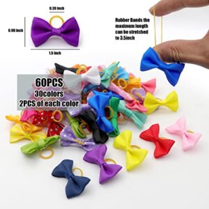 YAKA 60PCS (30 Paris) Cute Puppy Dog Small Bowknot Hair Bows with Rubber Bands Handmade Hair Accessories Bow Pet Grooming Products (60 Pcs,Cute Patterns) (Rubber Bands Style 1)