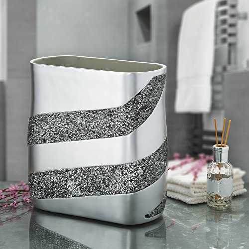 Creative Scents Silver Mosaic Bathroom Trash Can - Decorative Waste Basket for Bathroom - Durable Slim Space Friendly Small Trash Can for Bathroom, Powder Room, Bedroom, Living Room Or Office