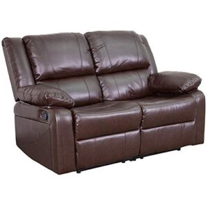 flash furniture harmony series brown leathersoft loveseat with two built-in recliners