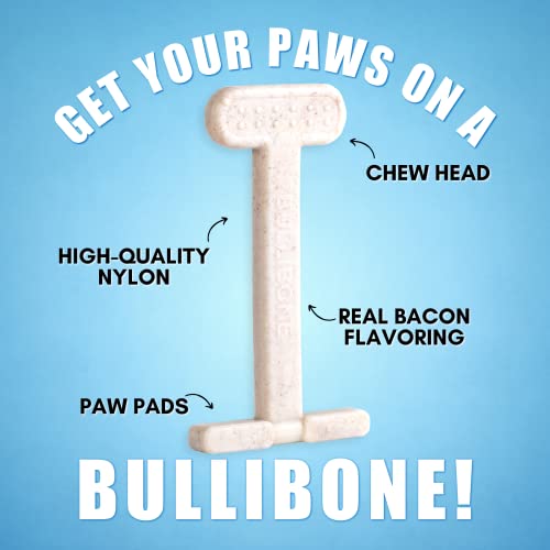 Bullibone Nylon Dog Chew Toy Nylon Bone - Improves Dental Hygiene, Easy to Grip Bottom, and Permeated with Flavor (Bacon, Large - 2 Pack)