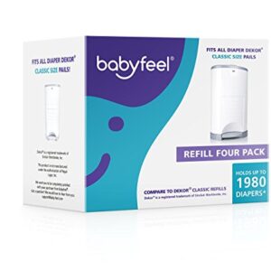 Babyfeel Refills Compatible with DEKOR CLASSIC Diaper Pails | 4 Pack | Exclusive 30% Extra Thickness | Diaper Pail Refills with Powerful Odor Elimination | Powder Scent | Holds up to 1980 Diapers