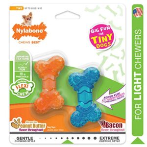 nylabone moderate chew flexichew bone bones peanut butter & bacon xx-small/tiny (2 count)