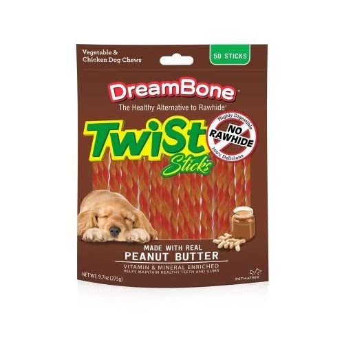 DreamBone Twist/Treat/Chew Sticks Peanut Butter 50 Pk, Pack/Bundle of 2 (100 Treats Total)