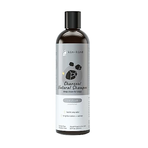 kin+kind Dog Shampoo - Deep Clean, Dirt & Odor Remover w/Activated Charcoal for Dogs, Gentle Formula w/Natural Aloe, Olive Oil & Coconut Oil, Pet Hair Care & Grooming Products, Patchouli, 12 fl oz