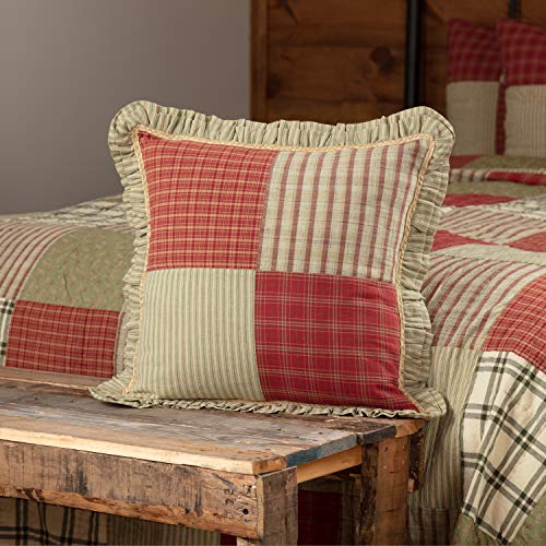 VHC Brands 34626 Classic Country Farmhouse Pillows & Throws-Prairie Winds Red Patchwork 18" x 18"