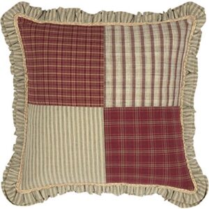 VHC Brands 34626 Classic Country Farmhouse Pillows & Throws-Prairie Winds Red Patchwork 18" x 18"