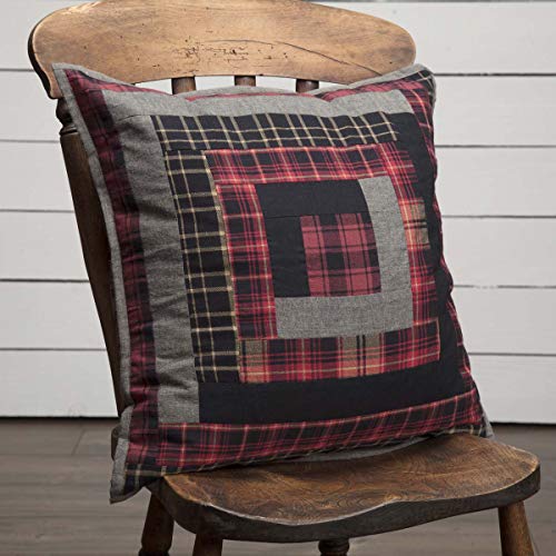 VHC Brands Rustic & Lodge Pillows & Throws-Cumberland Patchwork 18" x 18" Pillow, 18x18, Chili Pepper Red