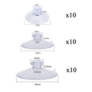 Whaline 30 Packs Suction Cup Plastic Sucker Pads Without Hooks, Clear, 3 Size, 45 mm, 30 mm, 20 mm