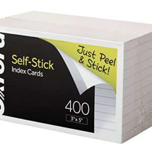 Oxford Self-Stick Index Cards, 3 x 5 Inch, Ruled, White, Premium Weight Paper, 400 Pack (61400A)