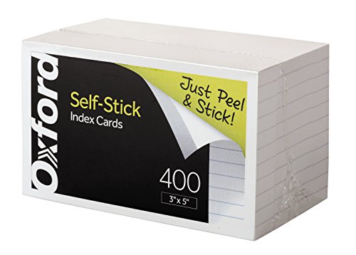 Oxford Self-Stick Index Cards, 3 x 5 Inch, Ruled, White, Premium Weight Paper, 400 Pack (61400A)