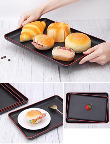 JapanBargain 4127, Large Japanese Serving Tay Plastic Lacquered Tray for Eating Tea Serving Tray Ottoman Coffee Table Tray TV Tray Butler Tray, Black and Red Color, Made in Japan, 19x14-1/2 inch