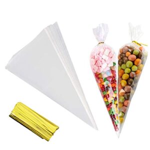 goetor cone bag 100 pcs clear cello treat bags gift wrap cellophane bags 7 x15 inch triangle goody bags with twist ties for favor christmas popcorn candies handmad