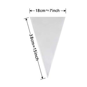 GOETOR Cone Bag 100 PCS Clear Cello Treat Bags Gift Wrap Cellophane Bags 7 x15 Inch Triangle Goody Bags with Twist Ties for Favor Christmas Popcorn Candies Handmad