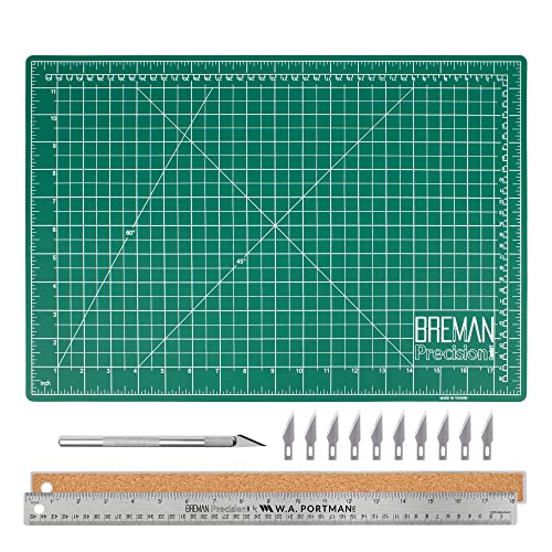 WA Portman Craft Cutting Mat Metal Ruler & Craft Knife Set - 24x36 Inch Self Healing Craft Cutting Mat - Hobby Knife Set - 10 Crafting Knife Blades - 36 Inch Cork-Backed Ruler - Precision Knife Set