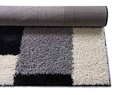 ruglots Modern Shag Geometric 5x7 (5' x 7'2'') Area Rug Cubes Black & Cream Plush Shag Blocks & Squares Plush Shag Easy Care Thick Soft Plush Living Room