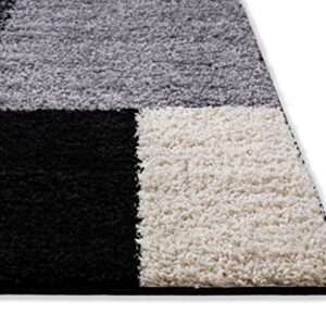 ruglots Modern Shag Geometric 5x7 (5' x 7'2'') Area Rug Cubes Black & Cream Plush Shag Blocks & Squares Plush Shag Easy Care Thick Soft Plush Living Room