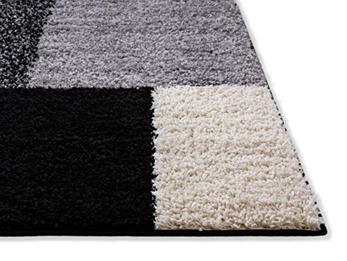 ruglots Modern Shag Geometric 5x7 (5' x 7'2'') Area Rug Cubes Black & Cream Plush Shag Blocks & Squares Plush Shag Easy Care Thick Soft Plush Living Room