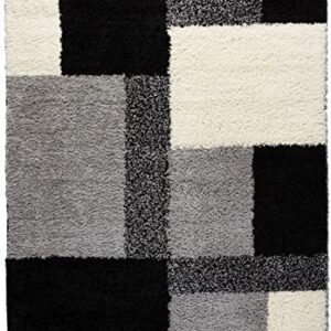 ruglots Modern Shag Geometric 5x7 (5' x 7'2'') Area Rug Cubes Black & Cream Plush Shag Blocks & Squares Plush Shag Easy Care Thick Soft Plush Living Room